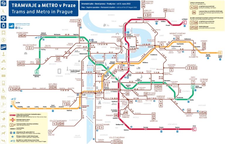 Tramvajové linky Praha: Mapa – Zastávky & Trasy